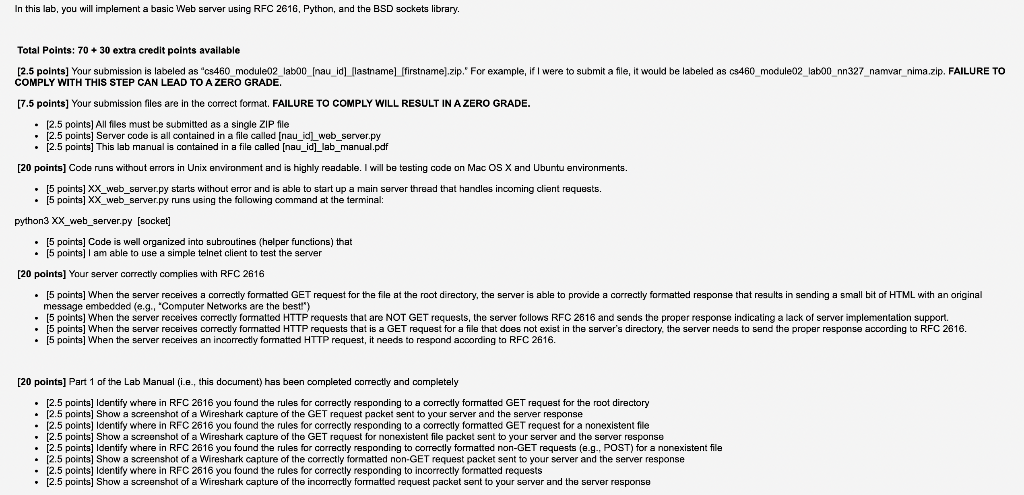 Solved implement a basic Web server using RFC 2616, Python, | Chegg.com