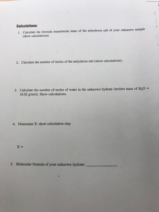 Solved no B. Determine the Formula of an Unknown Hydrate | Chegg.com