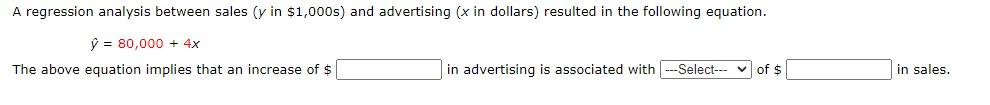 Solved A regression analysis between sales ( y in $1,000 s) | Chegg.com