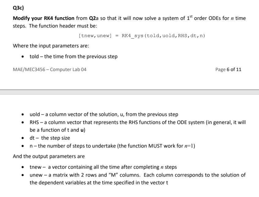 Q3c) Modify your RK4 function from Q2a so that it | Chegg.com