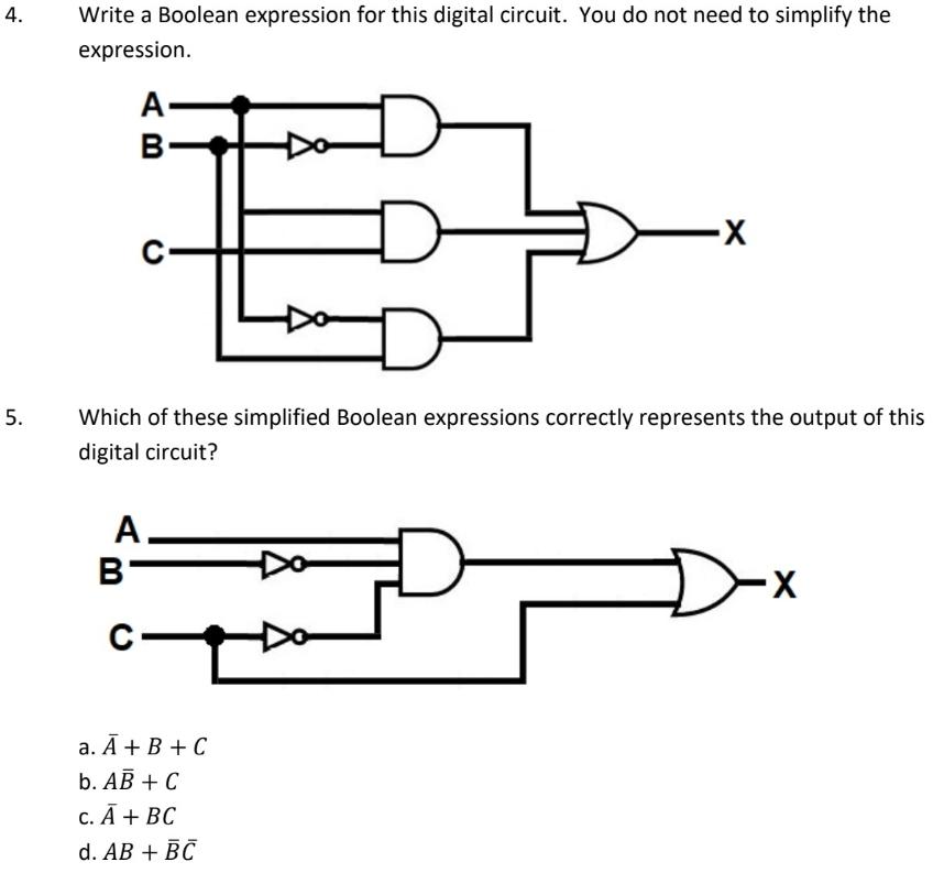 Solved 4. Write a Boolean expression for this digital | Chegg.com