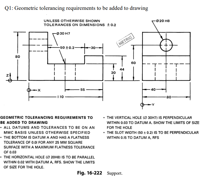 Solved Q1: Geometric tolerancing requirements to be added to | Chegg.com