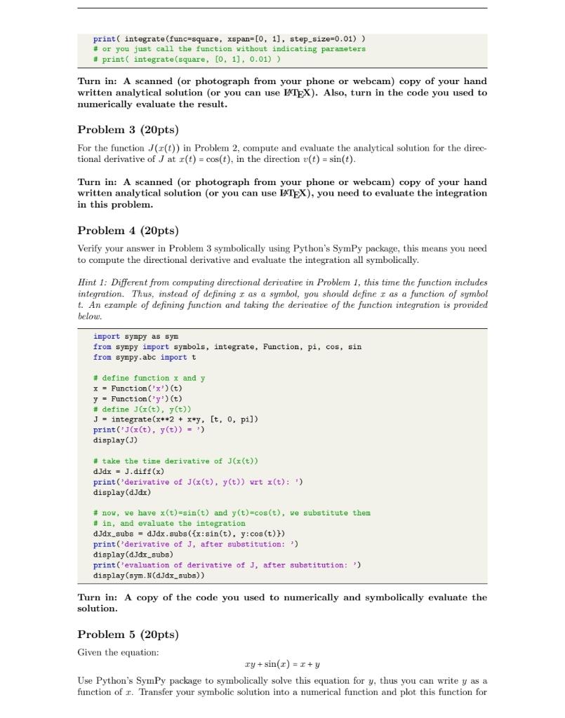 Solved Problem 1 (20pts) Given a function f(x)=sin(x), find | Chegg.com