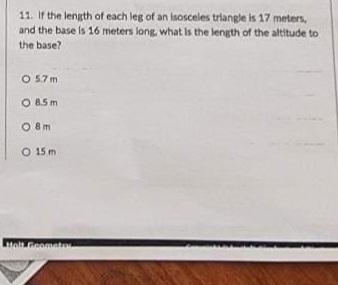 Solved 11. If the length of each leg of an isosceles | Chegg.com