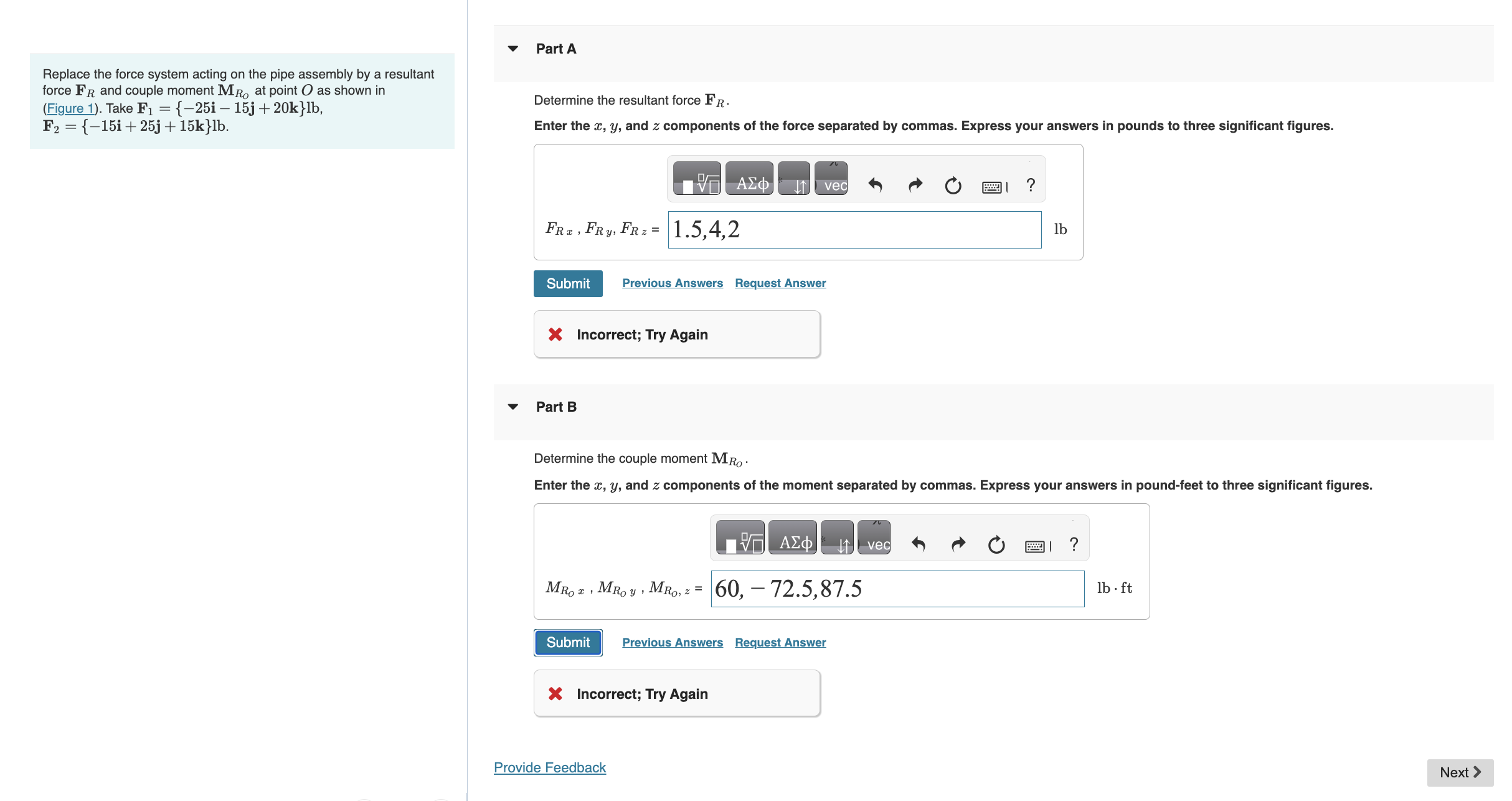 Solved Replace the force system acting on the pipe assembly | Chegg.com