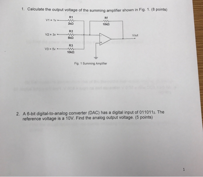 Solved 1. Calculate the output voltage of the summing | Chegg.com