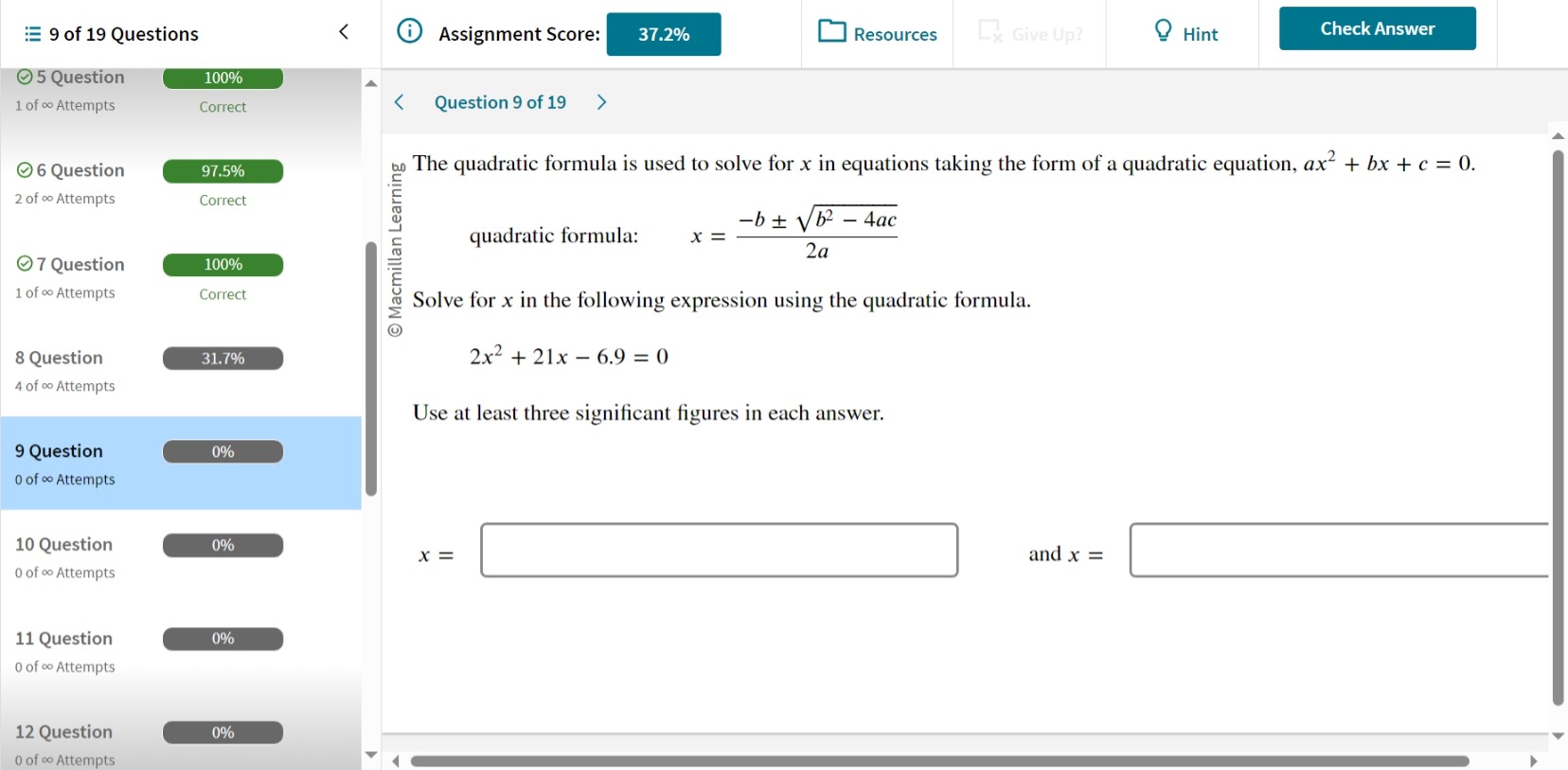 Solved to The quadratic formula is used to solve for x ﻿in | Chegg.com