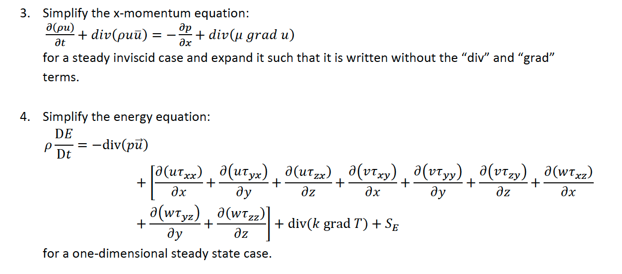 Solved 3. Simplify the x-momentum equation: д(ри) др + | Chegg.com