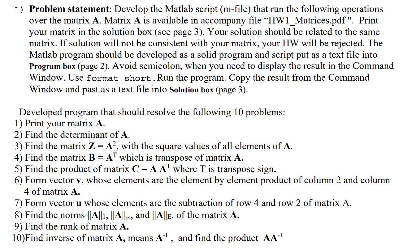 Solved 1) Problem statement: Develop the Matlab script | Chegg.com