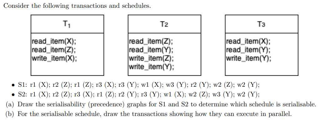 Solved Consider the following transactions and schedules. T1 | Chegg.com