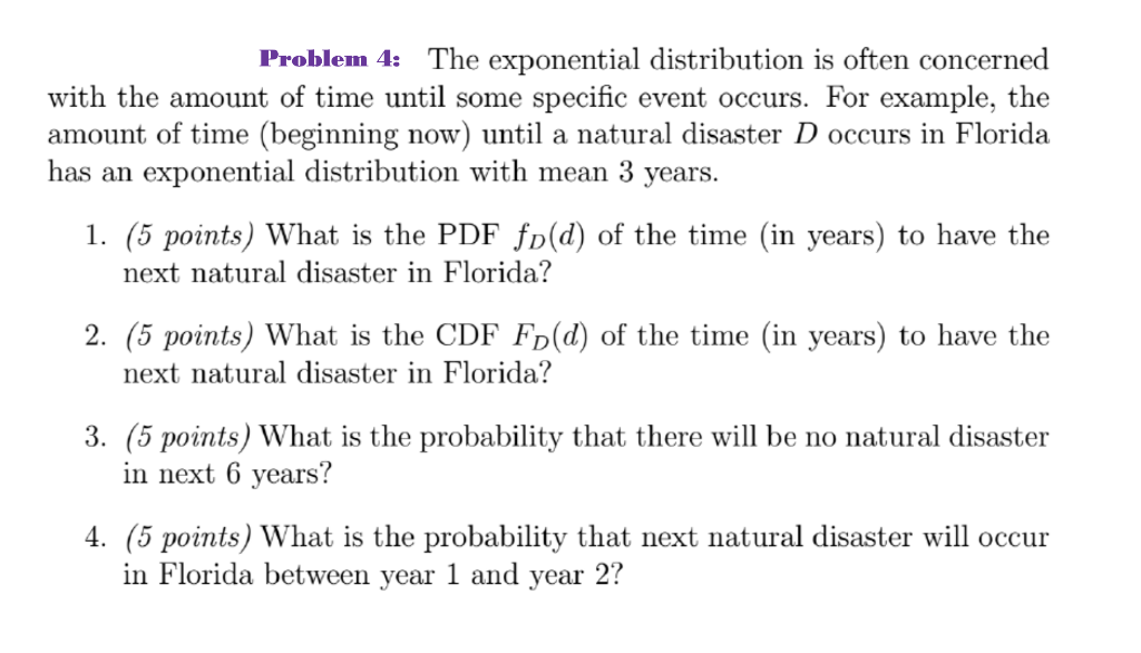 Solved Problem 4: The exponential distribution is often | Chegg.com