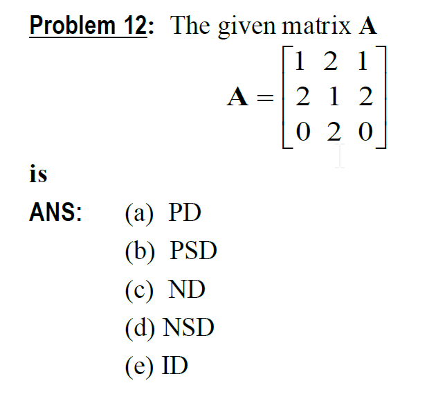 Solved Problem 12: The given matrix A [1 2 1 A = 2 1 2 0 2 0 | Chegg.com