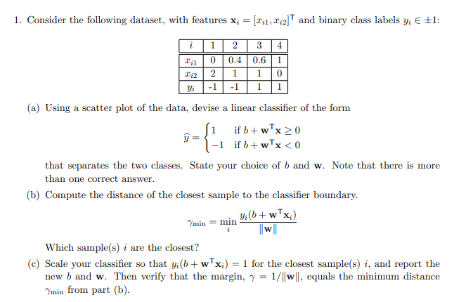 1 Consider The Following Dataset With Features 