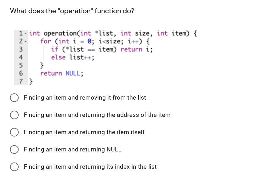 Solved What does the "operation" function do? 1. int | Chegg.com