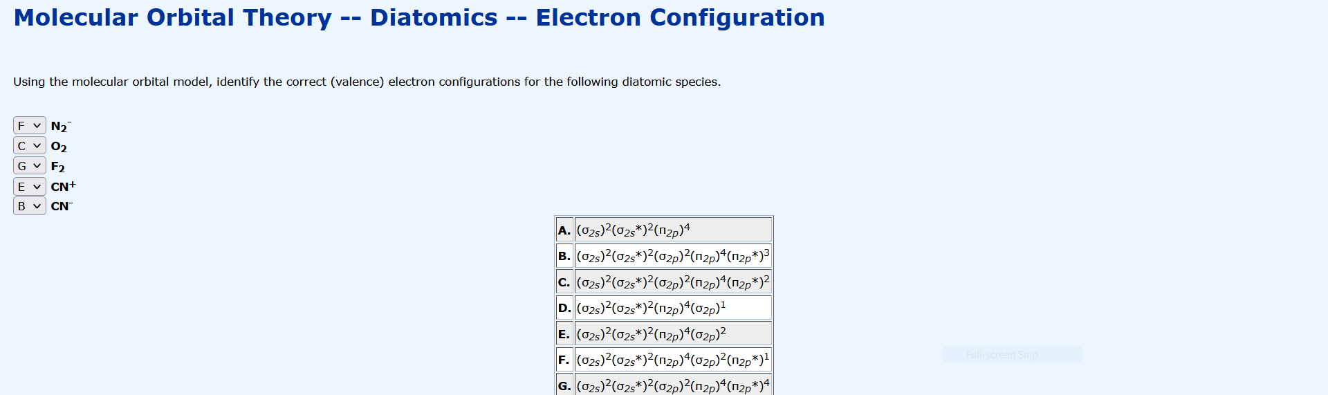 Solved Using The Molecular Orbital Model Identify The