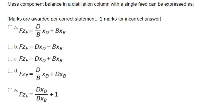 Solved Mass component balance in a distillation column with | Chegg.com