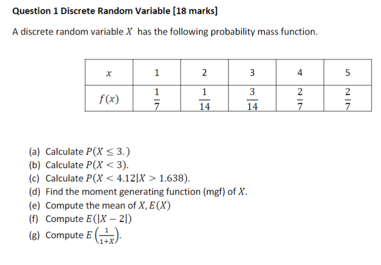 Solved A discrete random variable X has the following | Chegg.com