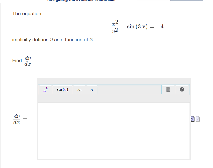Solved The Equation −v2x2−sin3v−4 Implicitly Defines V As 