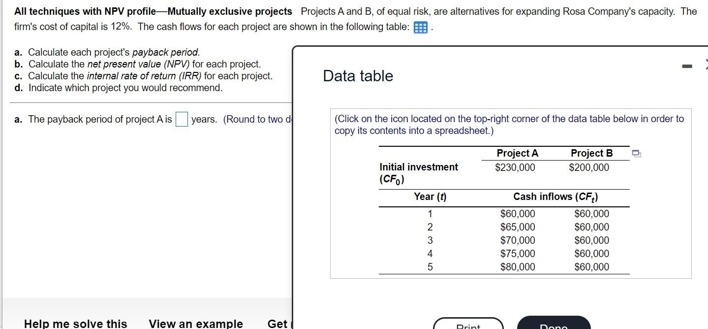 Solved All techniques with NPV profile—Mutually exclusive | Chegg.com
