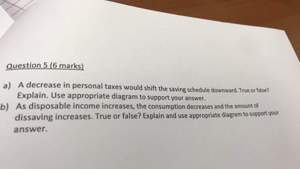 Solved Question 5 (6 marks) a) A decrease in personal taxes | Chegg.com