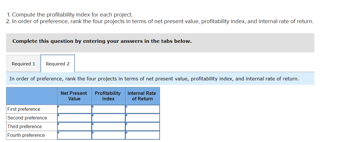 Solved Exercise 7-11 (Algo) Preference Ranking of Investment | Chegg.com