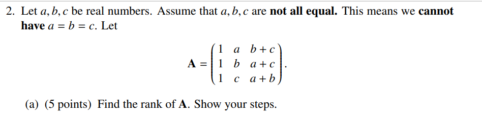 Solved Let a,b,c be real numbers. Assume that a,b,c are not | Chegg.com