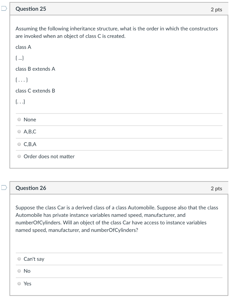 Solved Question 25 2 pts Assuming the following inheritance | Chegg.com