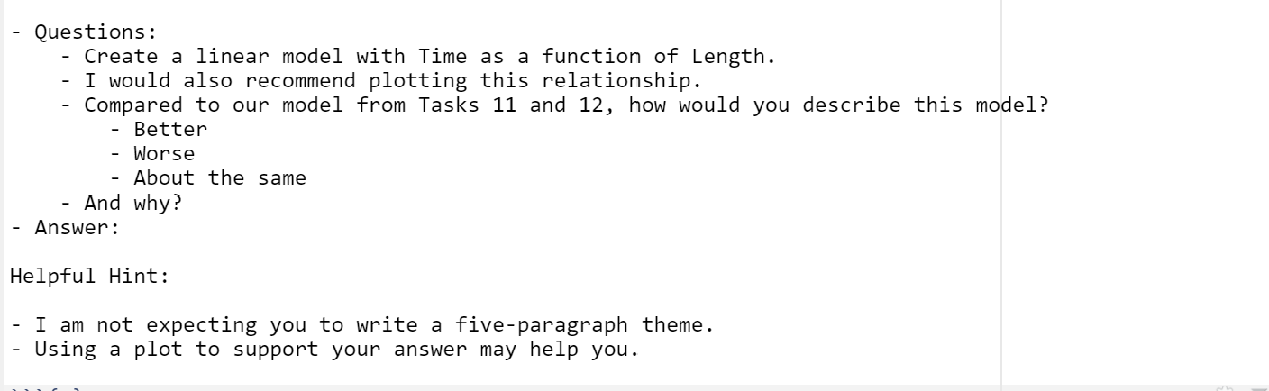 Solved Questions: Create a linear model with Time as a | Chegg.com