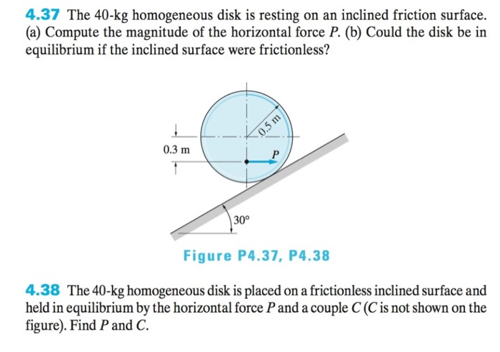 Solved 4.37 The 40-kg homogeneous disk is resting on an | Chegg.com