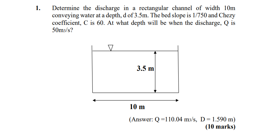 Solved 1. Determine the discharge in a rectangular channel | Chegg.com
