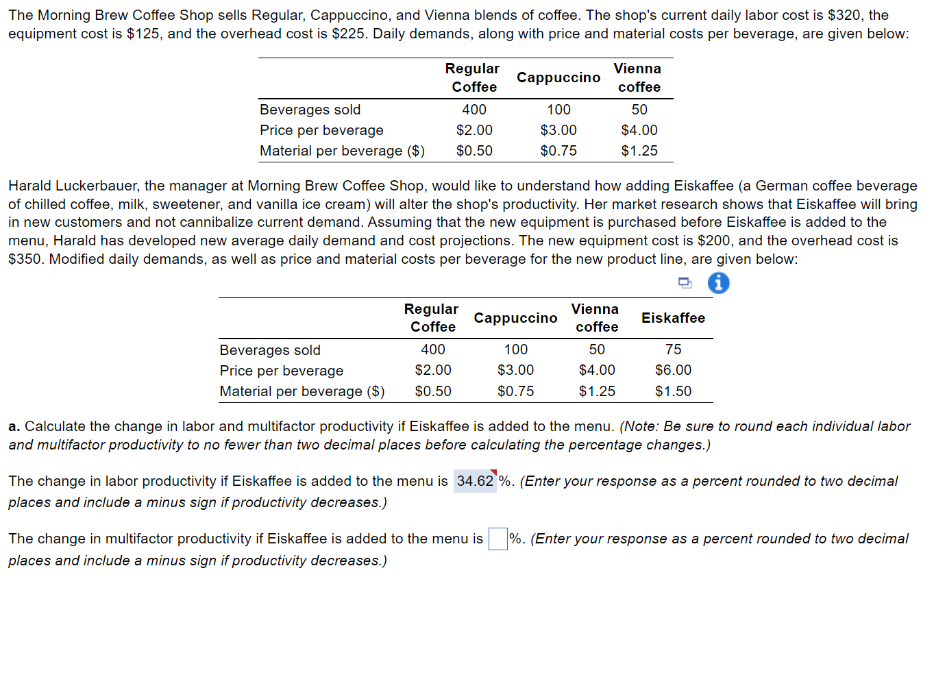 Solved The Morning Brew Coffee Shop sells Regular, | Chegg.com