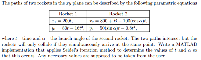 Solved where t= time and α= the launch angle of the second | Chegg.com