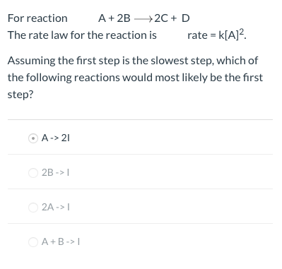 Solved For reaction A+2B —+2C+D The rate law for the | Chegg.com