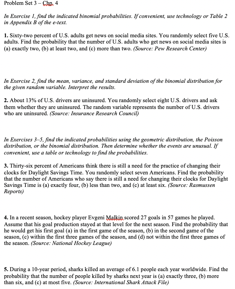 Solved Problem Set 3 - Chp. 4 In Exercise 1, find the | Chegg.com