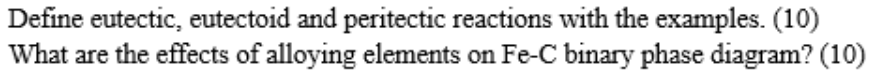 Solved Define eutectic, eutectoid and peritectic reactions | Chegg.com