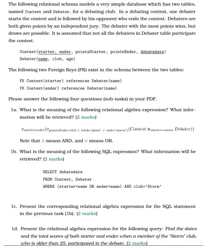 Solved The following relational schema models a very simple | Chegg.com
