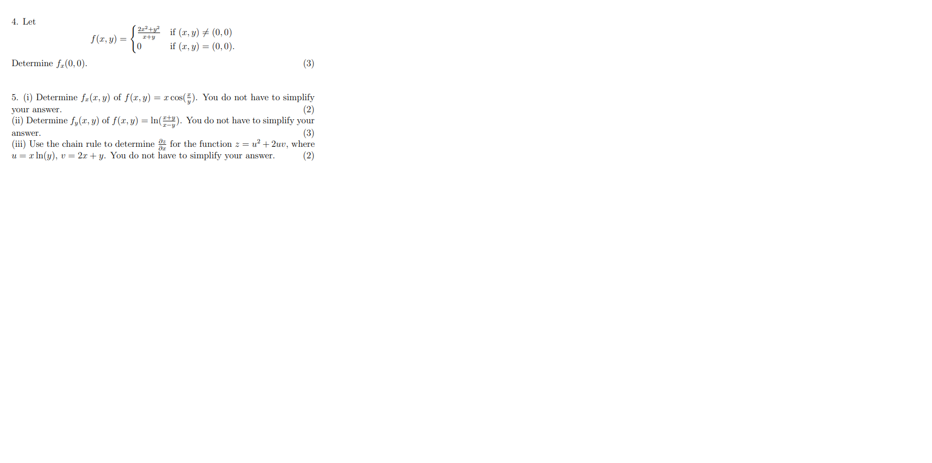 Solved 4. Let f(x,y)={x+y2x2+y20 if (x,y) =(0,0) if | Chegg.com