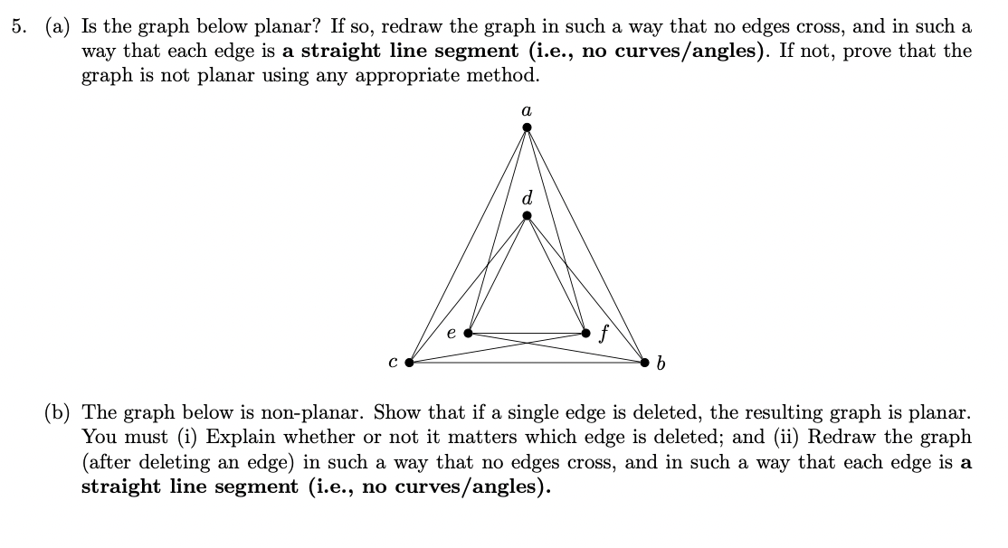 Solved 5. (a) Is the graph below planar? If so, redraw the | Chegg.com