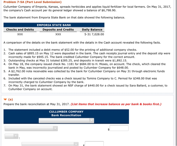 Solved Problem 7-5A (Part Level Submission) Cullumber | Chegg.com