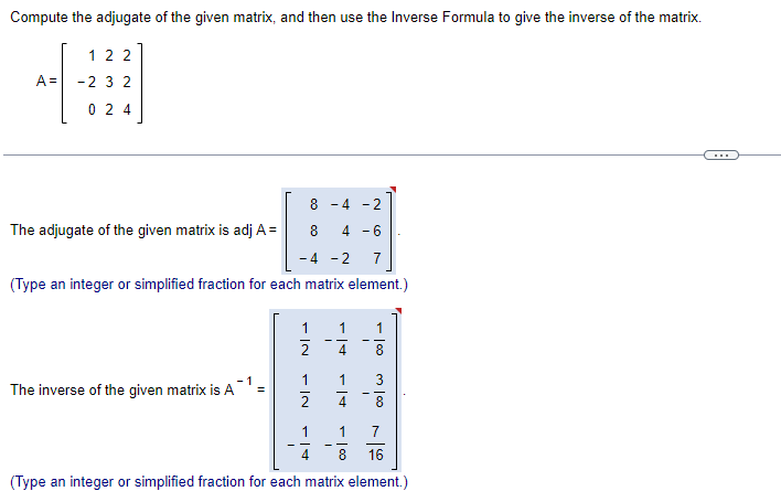 Solved Help please. Find the adjugate and the inverse matrix | Chegg.com