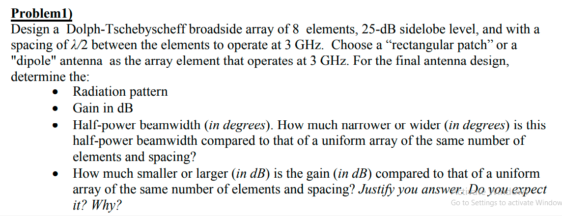 Probleml) Design a Dolph-Tschebyscheff broadside | Chegg.com
