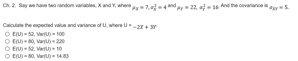 Solved Ch. 2. Say we have two random variables, X and Y, | Chegg.com