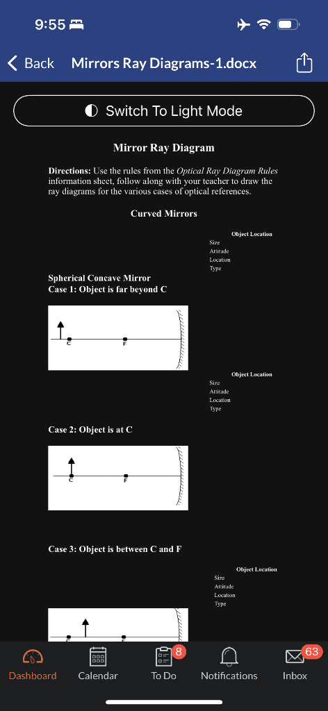 Solved 9:55 m Back Mirrors Ray Diagrams-1.docx Switch To | Chegg.com