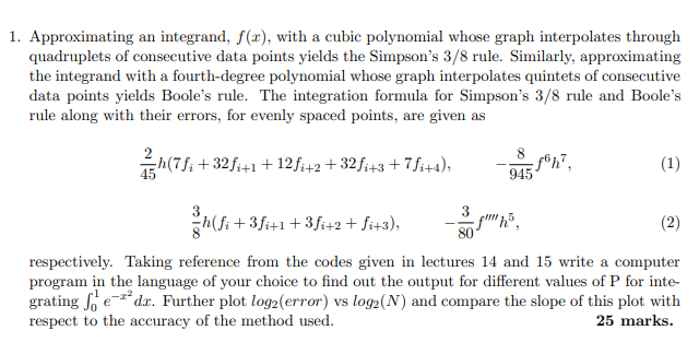 1. Approximating an integrand, f(x), with a cubic | Chegg.com