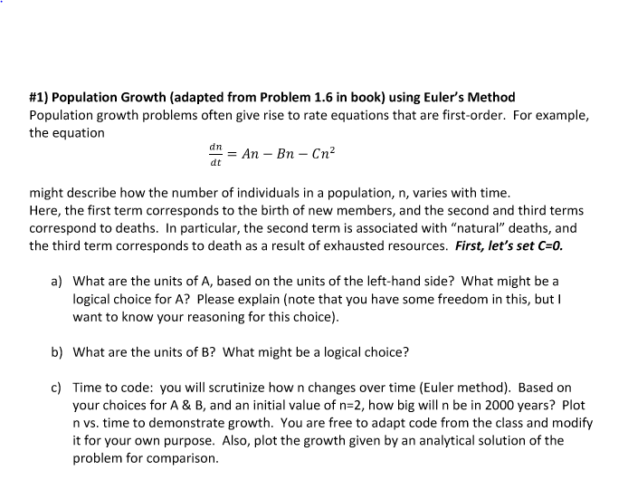Solved #1) Population Growth (adapted from Problem 1.6 in | Chegg.com