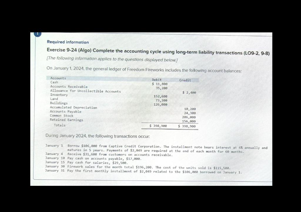Required information Exercise 9-24 (Algo) Complete | Chegg.com