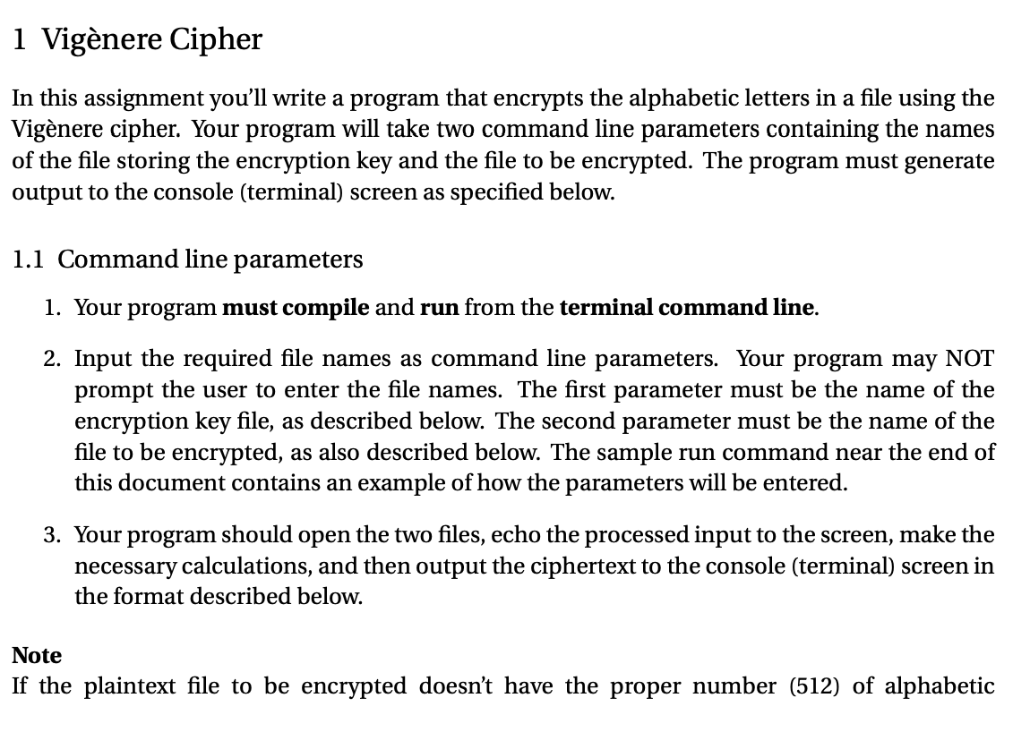 Solved 1 Vigènere Cipher In this assignment you'll write a | Chegg.com