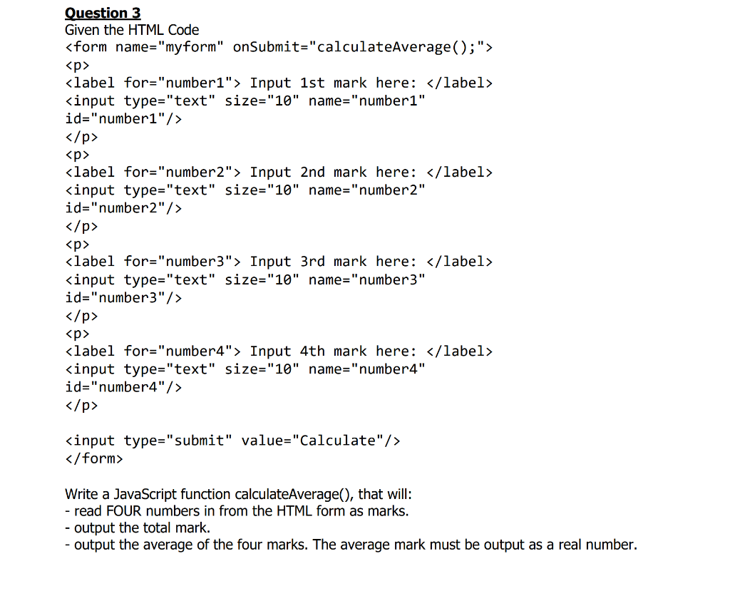 Question 3 Given the HTML Code | Chegg.com