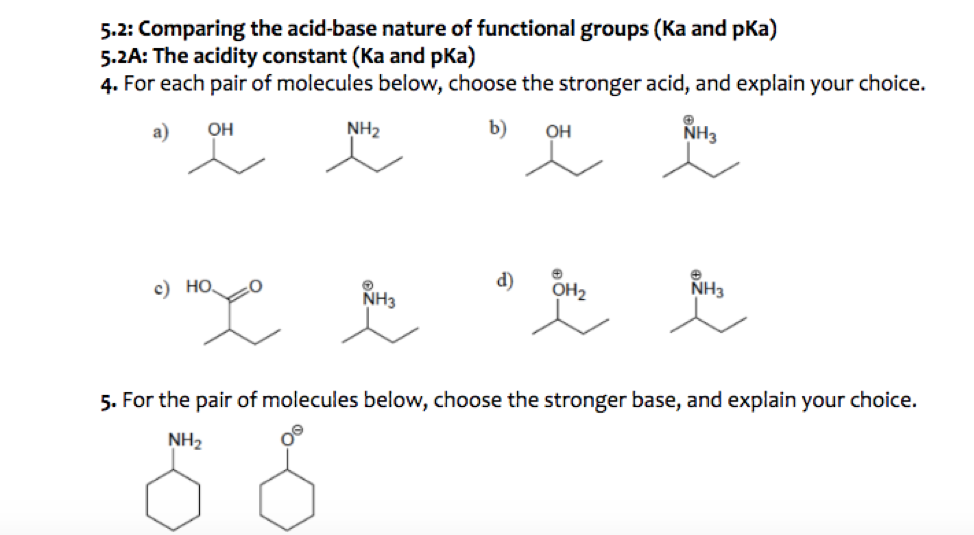 Solved 5.2: Comparing the acid-base nature of functional | Chegg.com