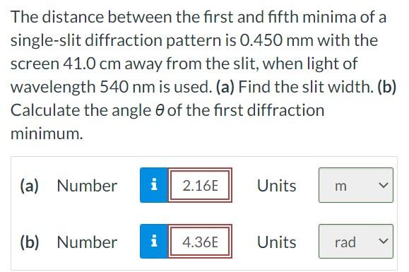 Solved The distance between the first and fifth minima of a | Chegg.com